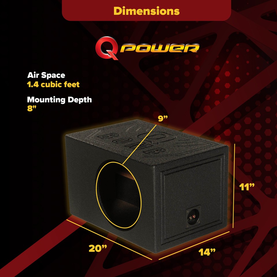 QPower QBOMB10VL Single 10" Vented Ported Car Subwoofer Sub Box ...