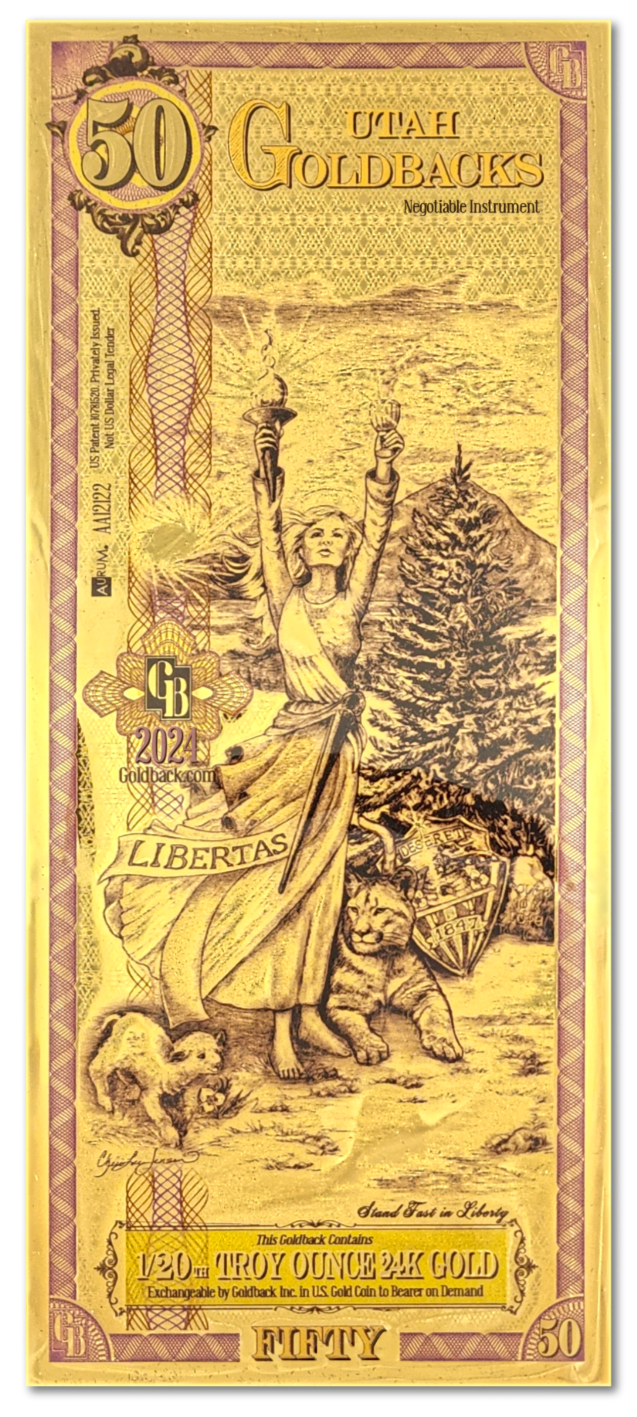 Utah 50 Goldbacks Gold Polymer Note 1/20th Troy Oz 24KT Goldback .9999 ...