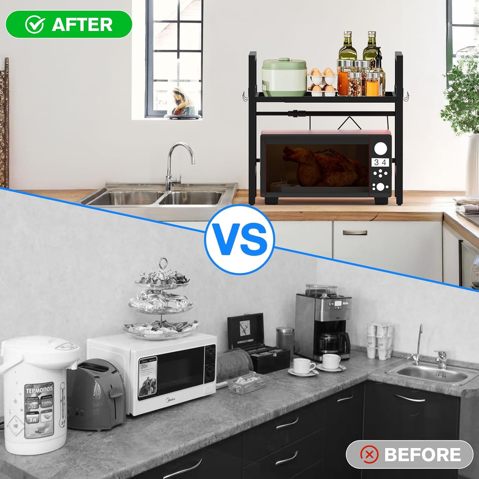 Expandable Microwave Shelf, 2-Tier Adjustable Microwave Oven Rack ...