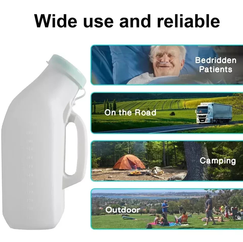 2x1200ML Male Urinal Portable Incontinence Bottle for Men Travel Pee ...