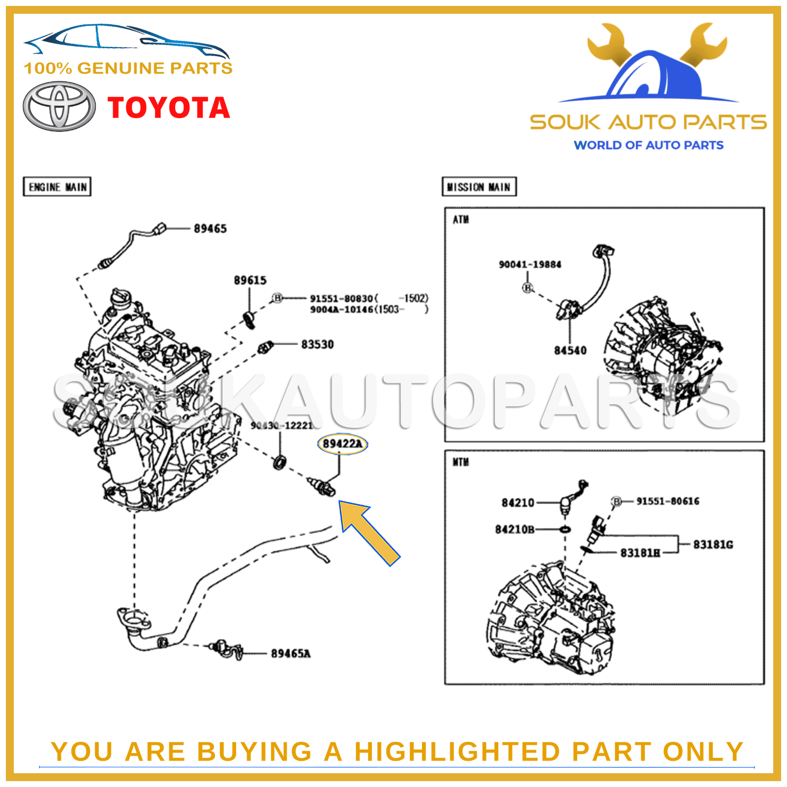 89422-33030 Genuine Toyota SENSOR, DIESEL ENGINE WATER TEMPERATUR ...