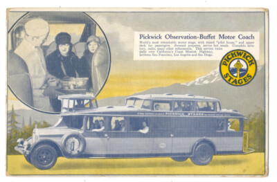 BUS - PICKWICK Observation-Buffet MOTOR COACH ca1920s Postcard PICKWICK ...