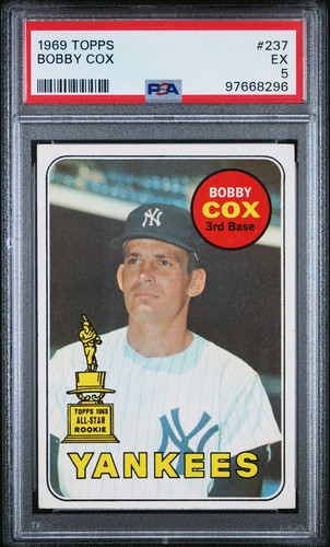 1969 Topps #237 Bobby Cox All Star Rookie PSA 5 EX New York Yankees HOF ...