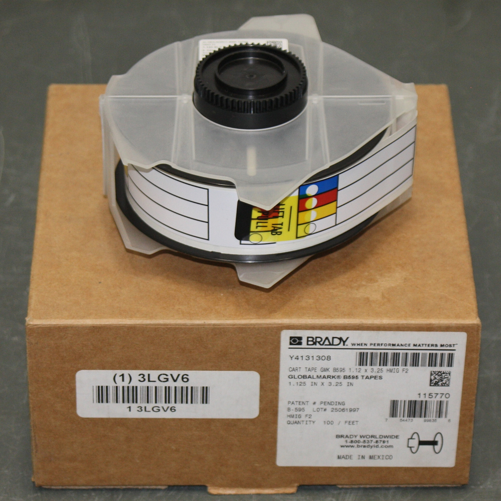 Brady Globalmark B595 Color Bar Label Roll 115770, 1-1/8" x 3", White ...