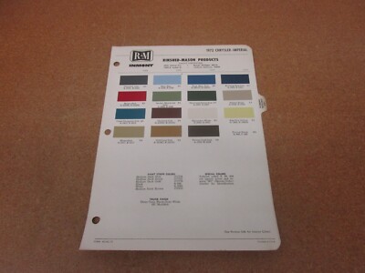 1972 Chrysler car exterior paint color chip chart sample New Yorker ...