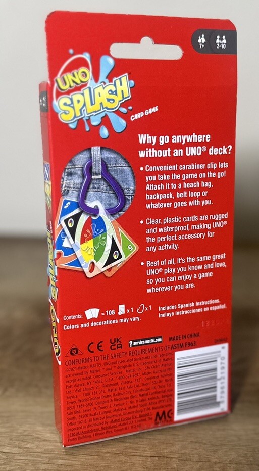 Uno Splash Card Game With Water-Resistant Plastic Cards & Clip Pool ...