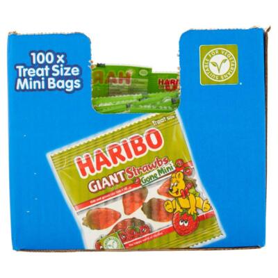 Haribo Giant Strawbs Gone Mini - 100 x 16g - Vegetarian Strawberry ...