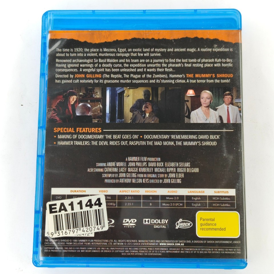 The Mummy's Shroud Special Edition - Region B Blu-Ray & DVD 1967 Hammer ...