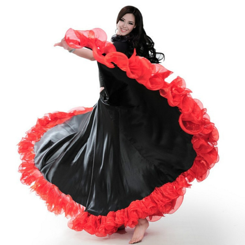 Spanish Flamenco Modern Dance Swing Skirt Ruffle Elastic Waist Ballroom ...