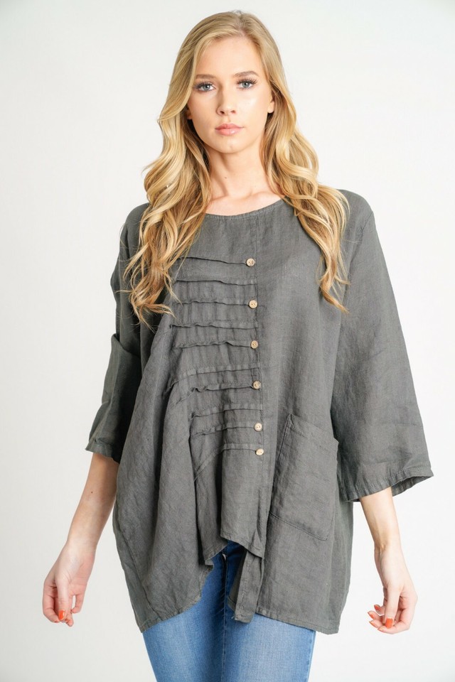 LADIES PLUS SIZE ITALIAN QUIRKY HEM LAGENLOOK RUFFLE FRONT LINEN POCKET ...