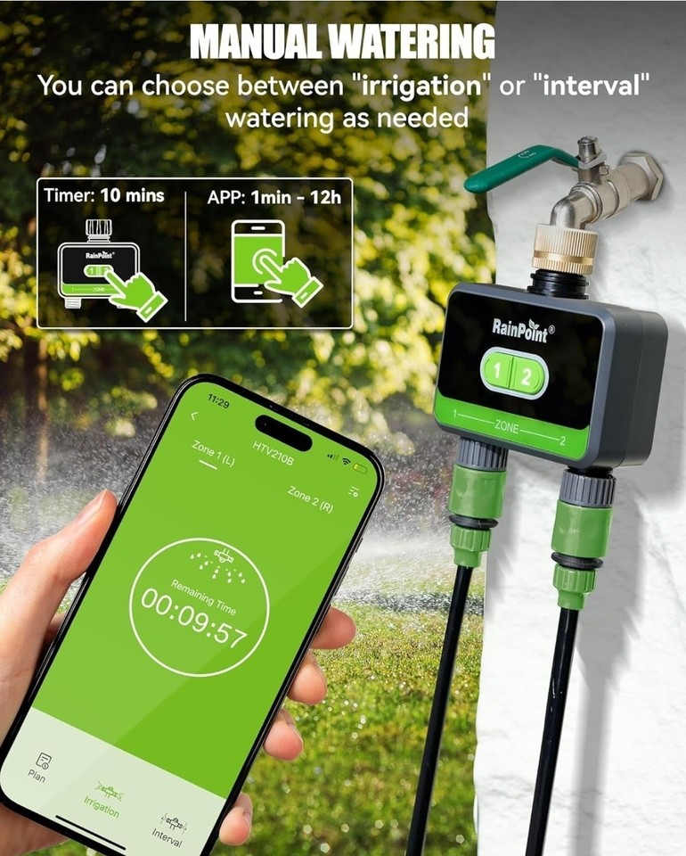 RAINPOINT Bluetooth Water Timer for Garden Hose, Smart Hose Timer 2 ...