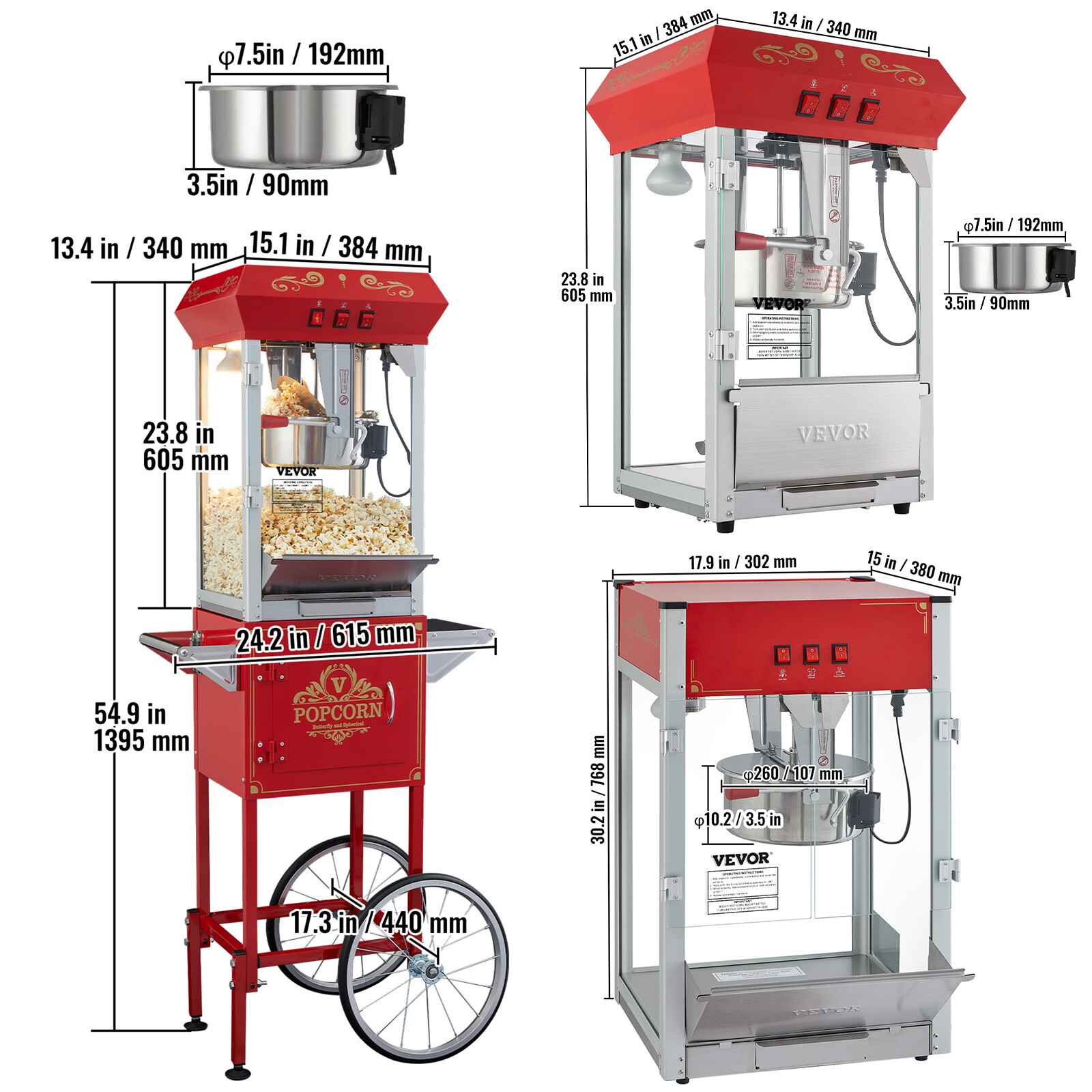 12OZ / 8OZ Popcorn Popper Machine Popcorn Maker Red | eBay