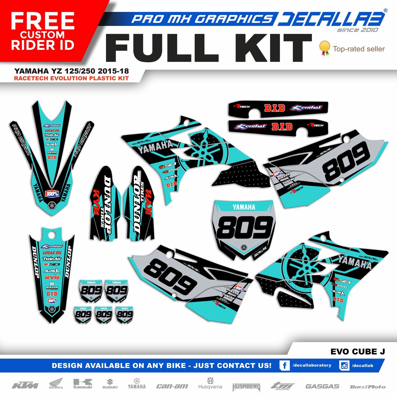 YAMAHA YZ 125/250 2015 2016 2017 2018 Rtech Evolution Graphics Decals ...