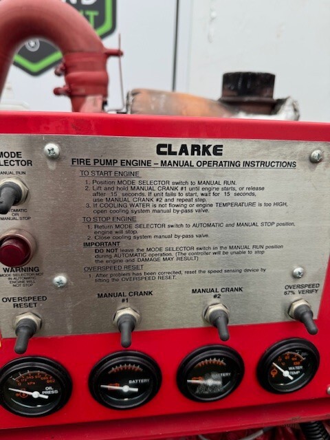 Clarke’s JW6HUF60 Stationary Fire Pump Engine Driver w/ Firetrol ...