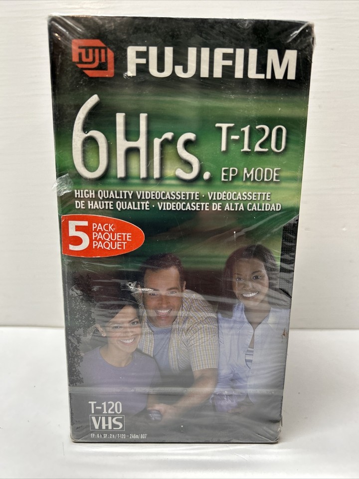 Fujifilm T-120 blank VHS 6 Hour Standard videotape EP Mode 5 Pack ...