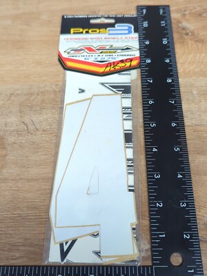 #4 N-Style Pros3 6x2.75 Motorcycle Number Plate Stickers White 3 Pack ...