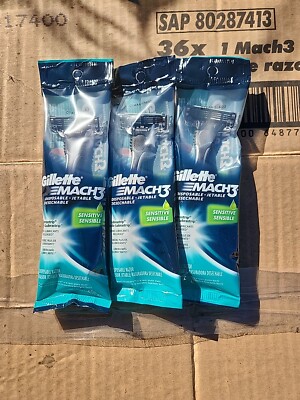 (3) Gillette Mach 3 Sensitive Disposable Razors with Lubrastrip New lot ...