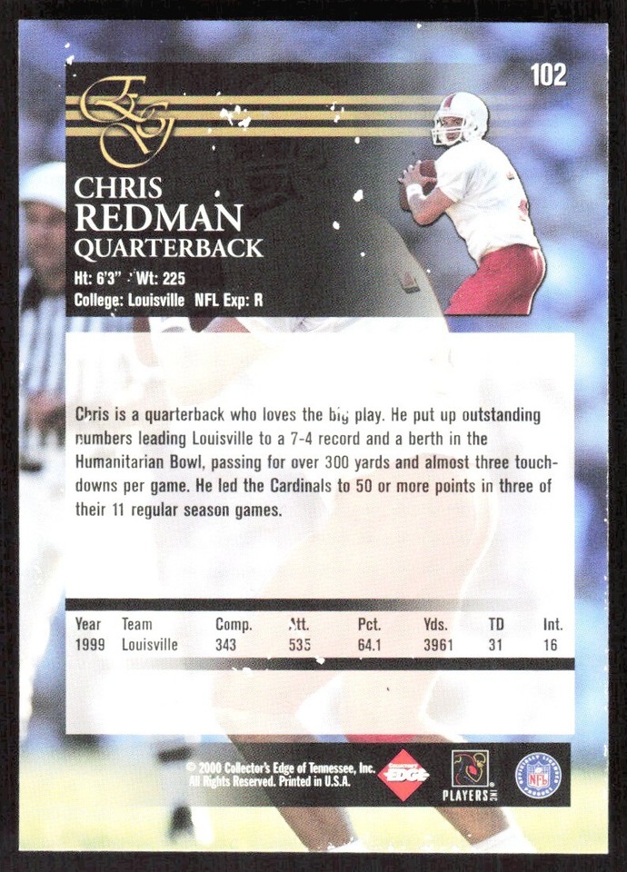 2000 5600B Collector's Edge EG Chris Redman Rookie Louisville Cardinals ...