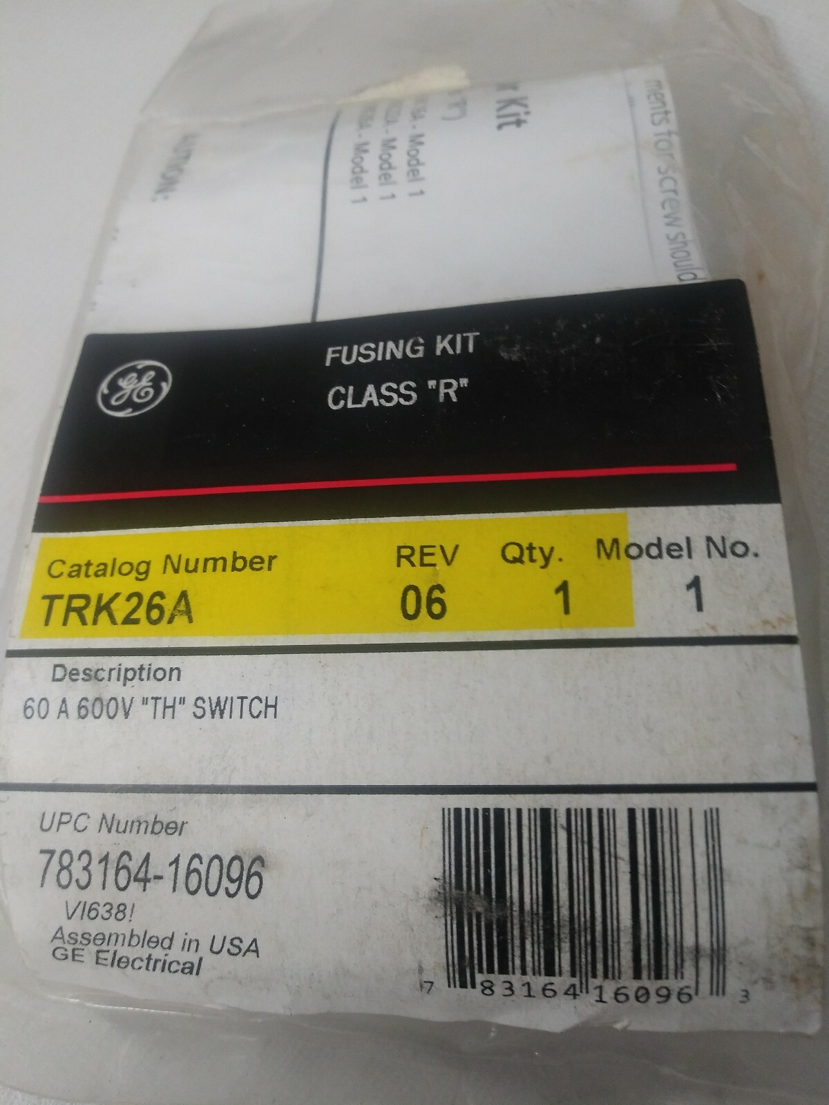New-GE TRK26A FUSING KIT Class "R" REV 06 Model #1 60 A 600V "TH ...