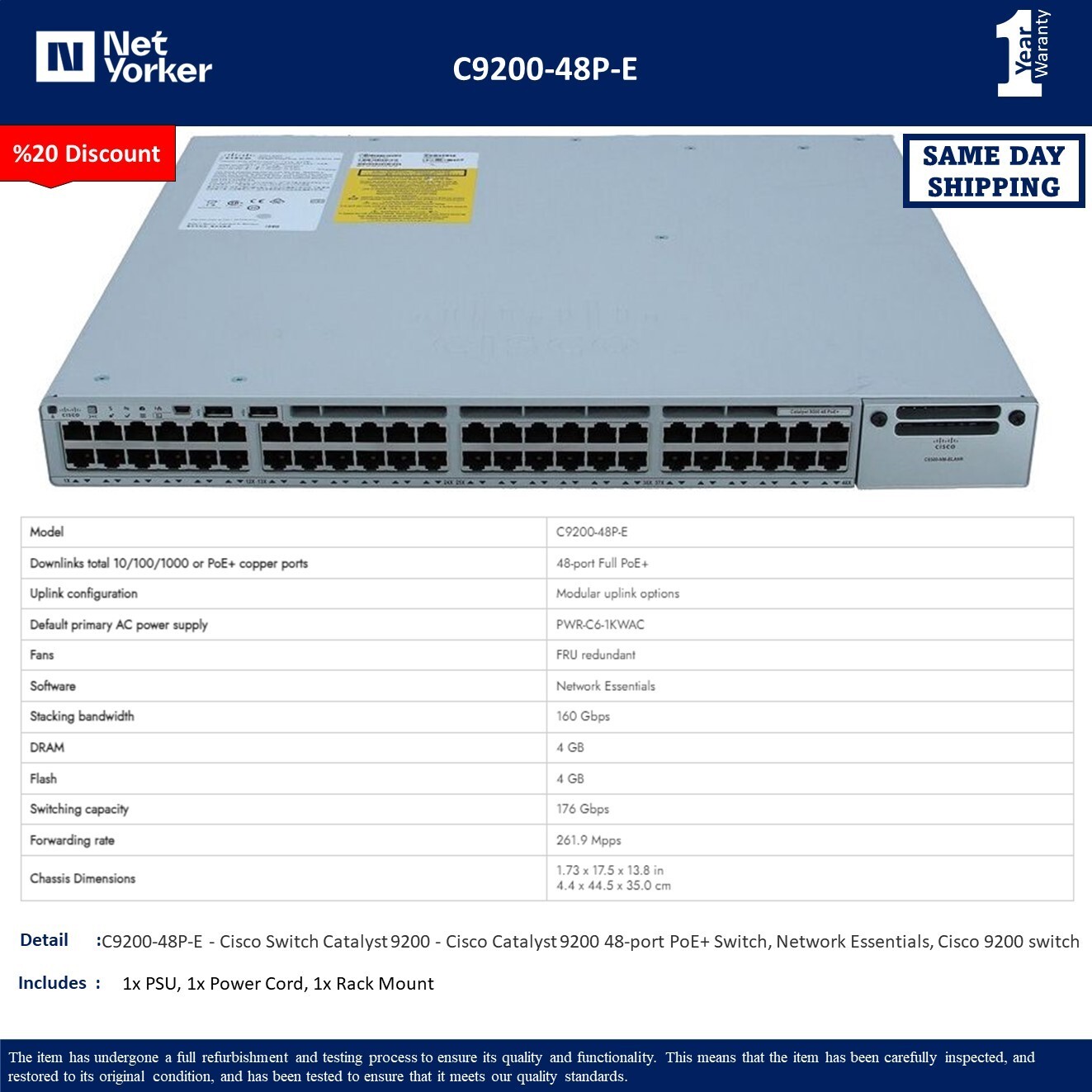 Cisco Catalyst C9200-48P-E 48 Port PoE+ Switch -Same Day Shipping | eBay