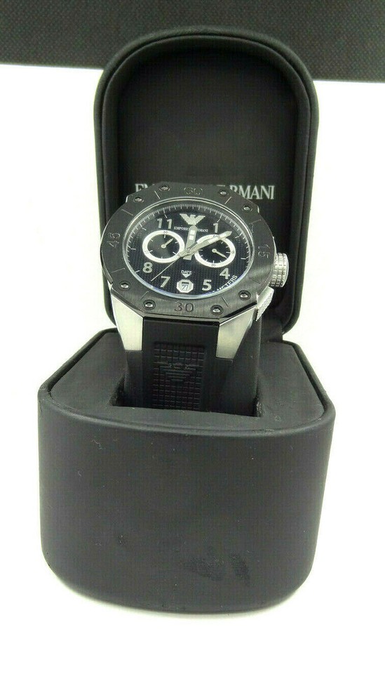 Emporio Armani AR0665 Chronograph Date Rubber Black Strap Men's Watch ...