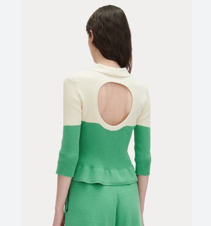 Rachel Comey Top Women Medium Green Cream Collared Textured Cut Out ...