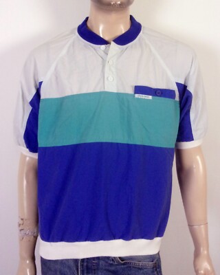 vintage 80s Pierre Cardin COLORBLOCK 100% Nylon Raglan Henley Shirt ...