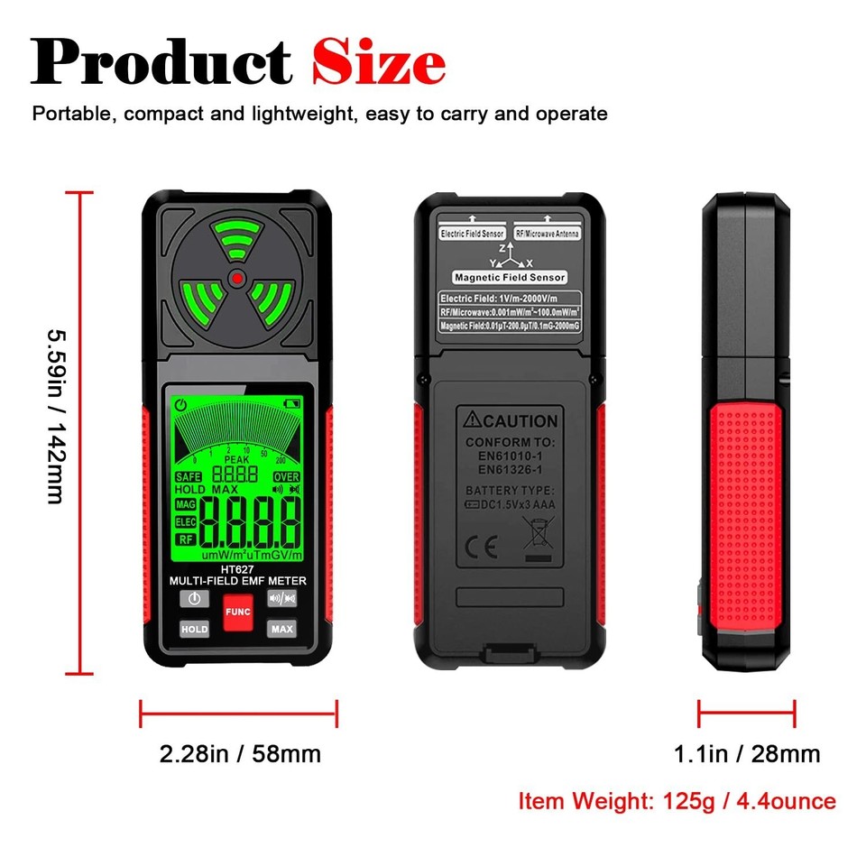 EMF Meter, 3-in-1 Electromagnetic Field Radiation Detector for EF RF MF ...