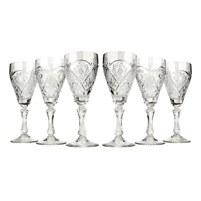 Elegant and Modern Russian Cut Crystal Wine Glasses - 7oz, 200ml, Set ...