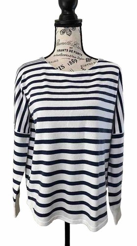 NWT French Connection Drop Shoulder Stripe Boat Neck White/Navy Sweater ...