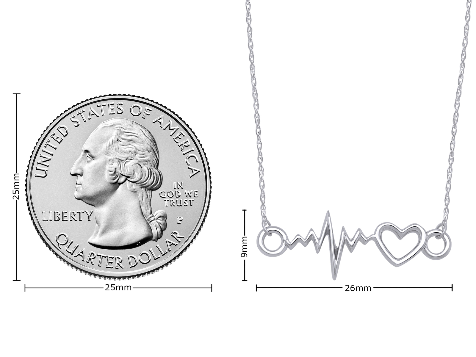 Lifeline Pulse Heartbeat Pendant Necklace White Gold Plated 925 Solid ...