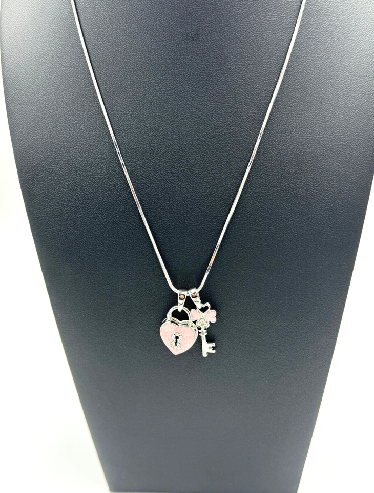 Pink Heart Lock and Key Pendant Necklace Crystal and White Gold | eBay