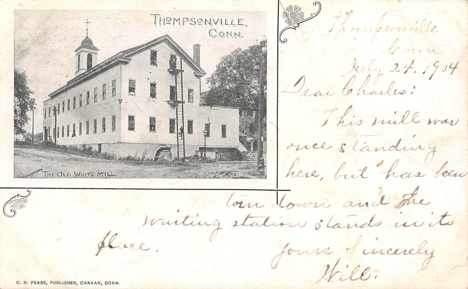THOMPSONVILLE, CT ~ THE OLD WHITE MILL ~ PRIVATE MAILING CARD ~ used ...