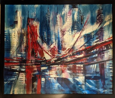 Richard Ellis Wagner, Manhattan Facade, Fine Art, Large Vintage Oil on ...
