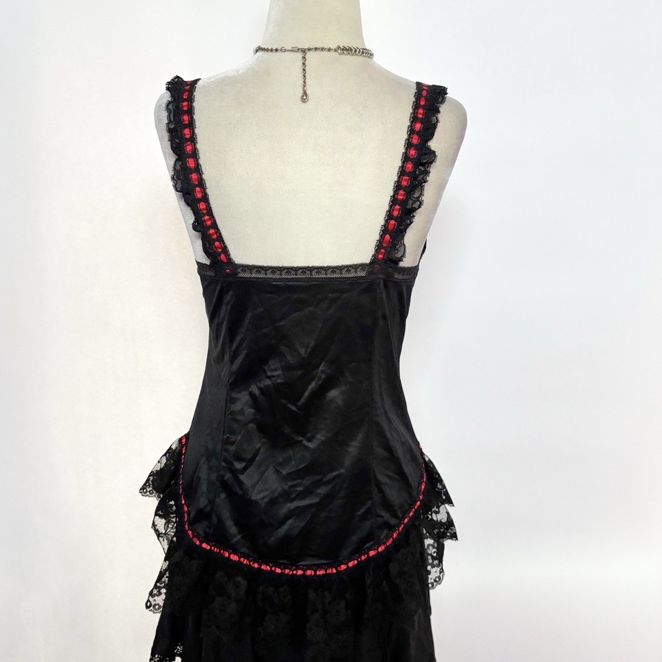 Vintage 1980s Tosca Lingerie Black & Red Satin Lace Cami Top M Goth ...