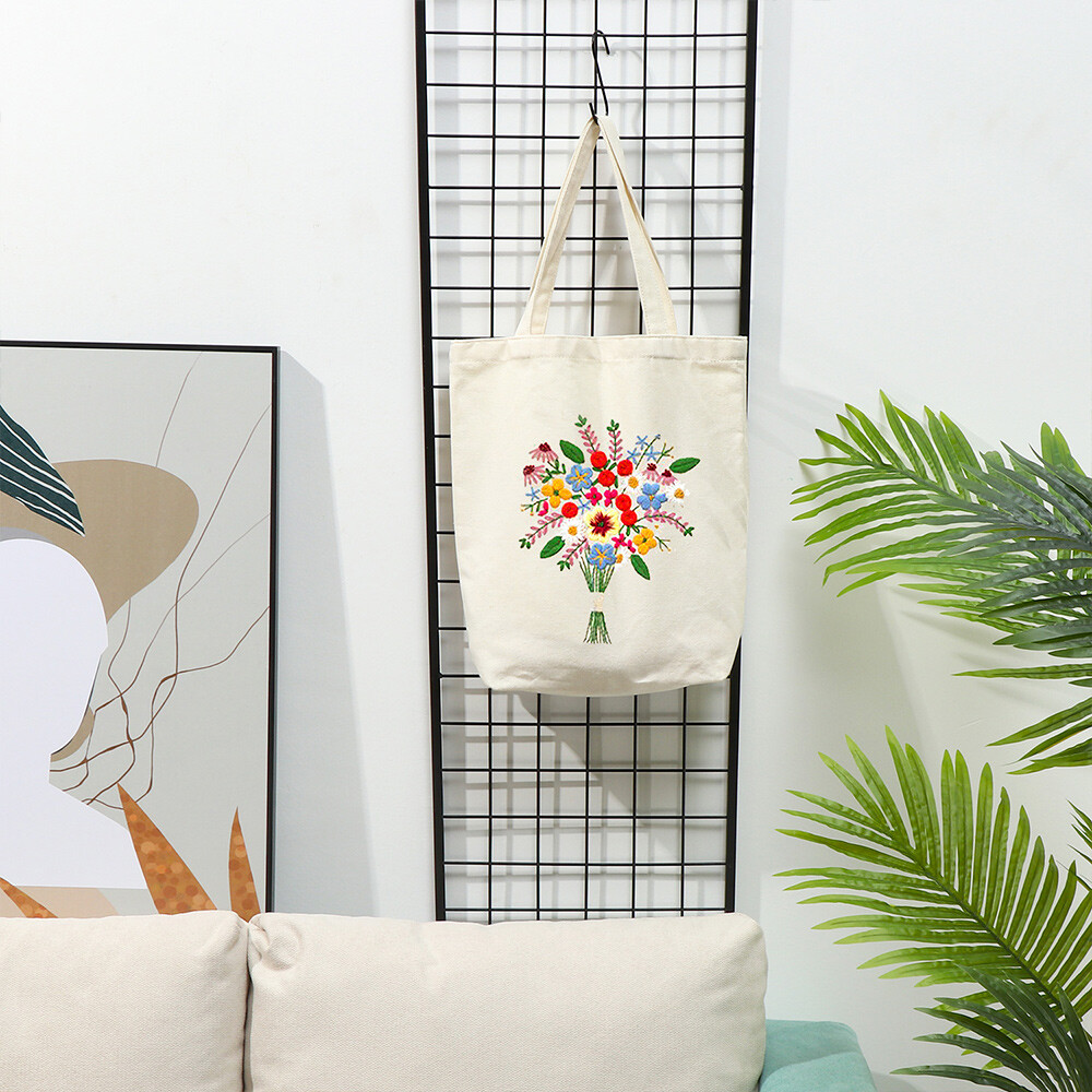 Needlepoint Sewing Canvas Tote Bag Embroidery kit Instructions Flower ...