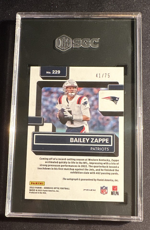Bailey Zappe 2022 Optic Red PRIZM Color Match On-Card Auto RC #'d /75 ...
