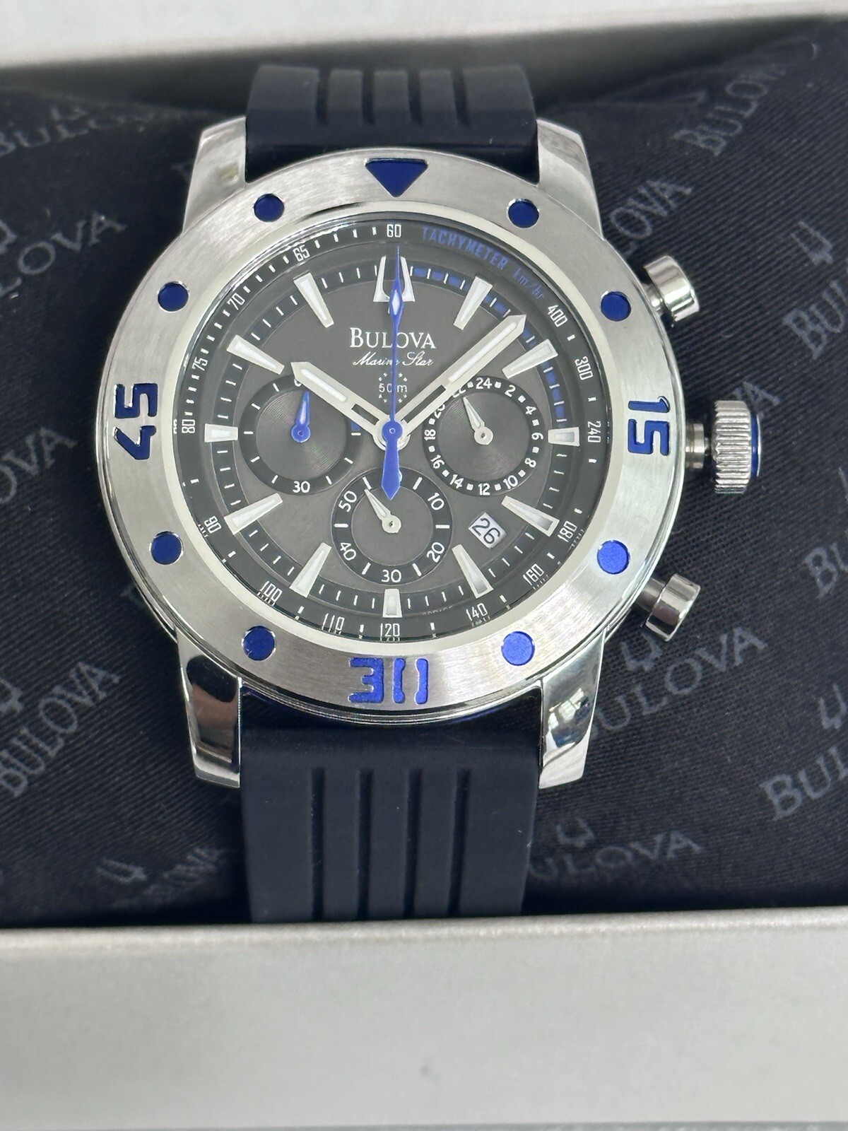 Bulova Marine Star Chronograph 98B165 Gray Dial Stainless Steel 44mm ...