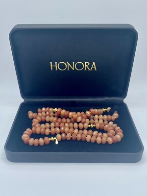 Honora 20k Yellow Gold Beaded Orange Aventurine 32” Long Necklace Box ...