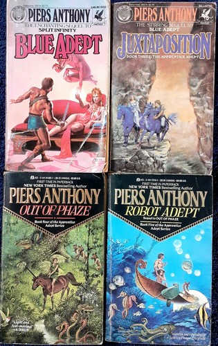 Lot of 4 Piers Anthony Blue Adept Juxtaposition Out Phaze Robot Adept ...