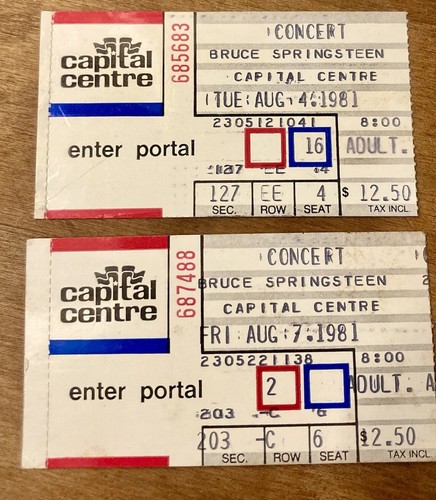 1981 BRUCE SPRINGSTEEN Concert Ticket Stubs (2) Capital Centre | eBay