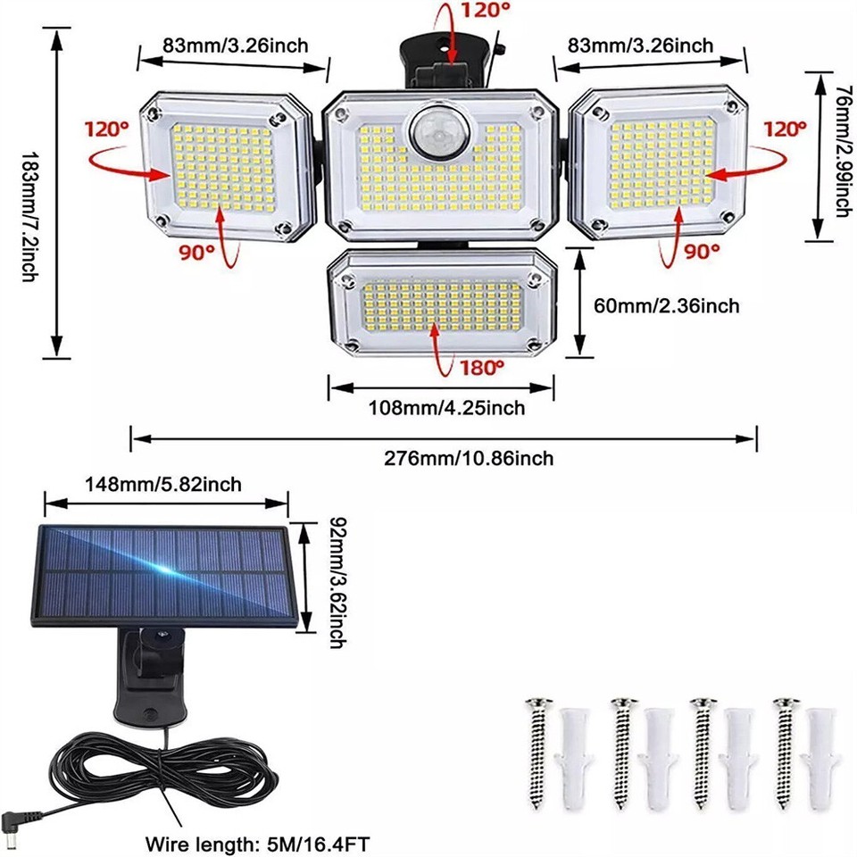 333 LED Solar Lights Outdoor Waterproof Motion Sensor Security Wall ...