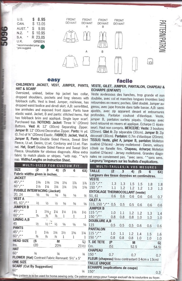 5096 UNCUT Vintage Butterick Sewing Pattern Girls Jacket Vest Jumper ...