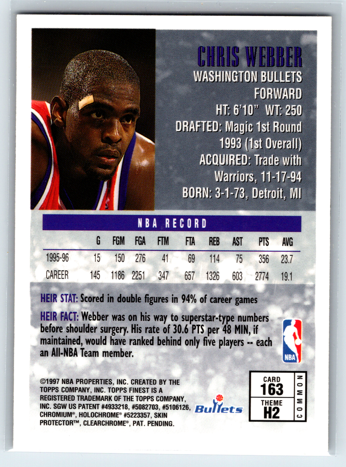 Chris Webber 1996-97 Finest #163 Washington Bullets | eBay