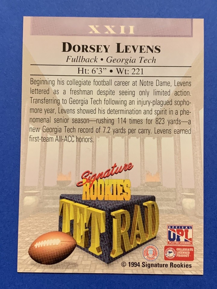DORSEY LEVENS (Packer HOF) Signed ROOKIE 1994 Tetrad Georgia Tech ...