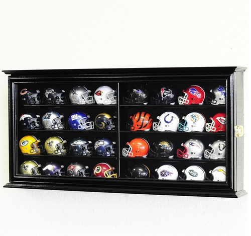 Case Wall Cabinet Pocket Pro Mini Helmets Display Holder Wood Rack UV ...