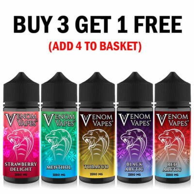 E Liquid 100ml Venom Vapes Range Premium Vape Juice 0mg 70VG/30PG New ...