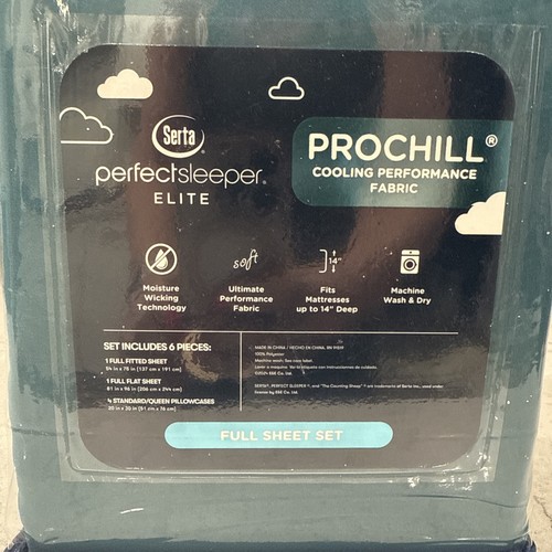 6 Pc FULL Serta Perfect Sleeper Elite Prochill Cooling Fabric Sheet Set ...