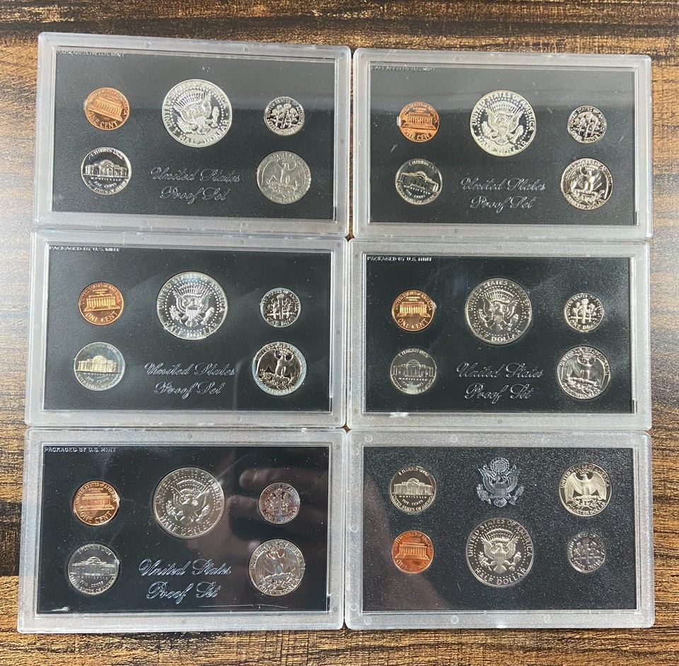 6 U.S. Mint proof sets: 1968s, 69s, 70s, 71s x2, 83s 3-40% silver halves | eBay