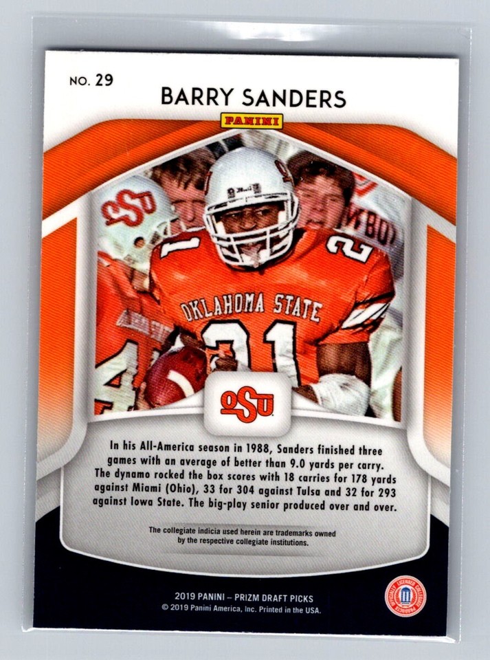 2019 Panini Prizm Draft Picks #29 Barry Sanders Oklahoma State Cowboys ...